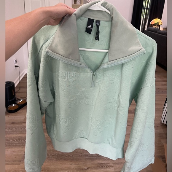 adidas | Tops | Adidas Womens Aeroready Jacquard Logo Half Zip ...